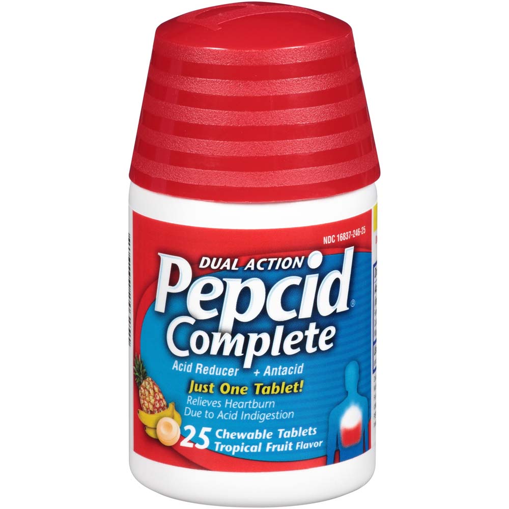 Pepcid Dual Action Acid Reducer Chewable Tablets, Tropical Fruit Flavo ...